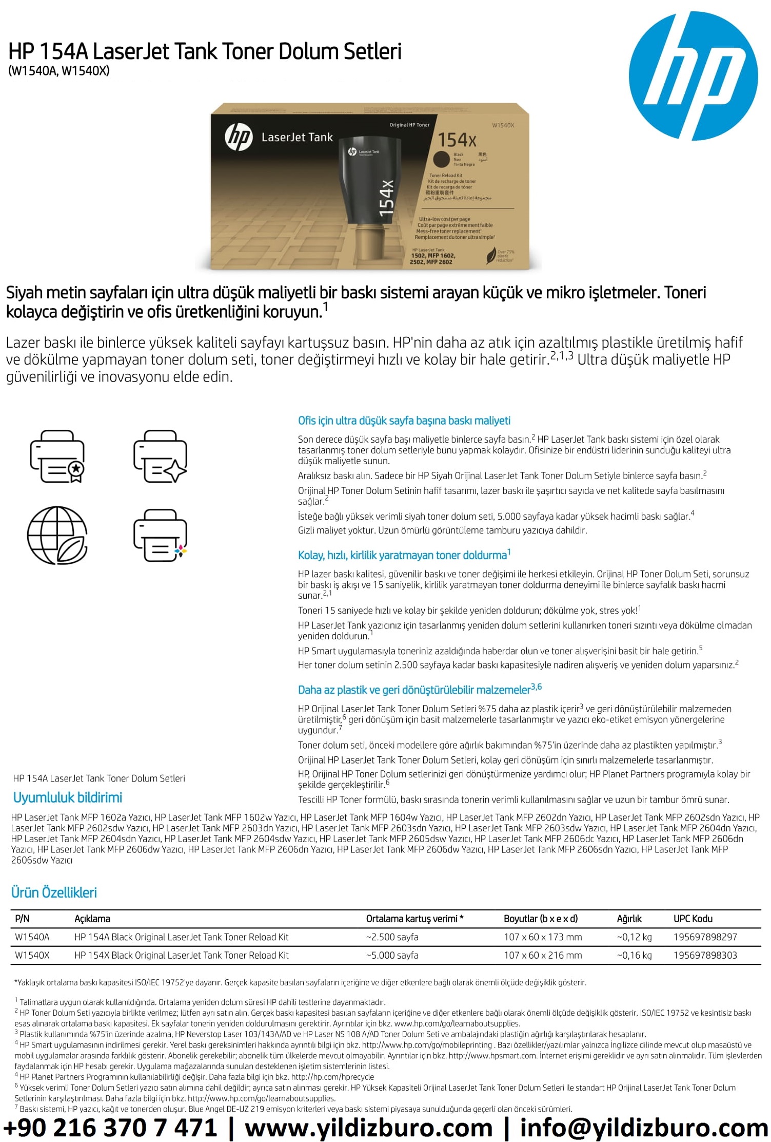 HP 154X Siyah Orijinal LaserJet Tank Toner Dolum Kiti W1540X