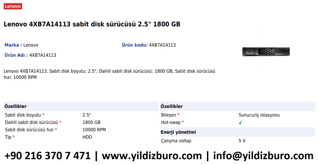 Lenovo 4XB7A14113 Storage 1.2TB 10K 2.5" SAS HDD