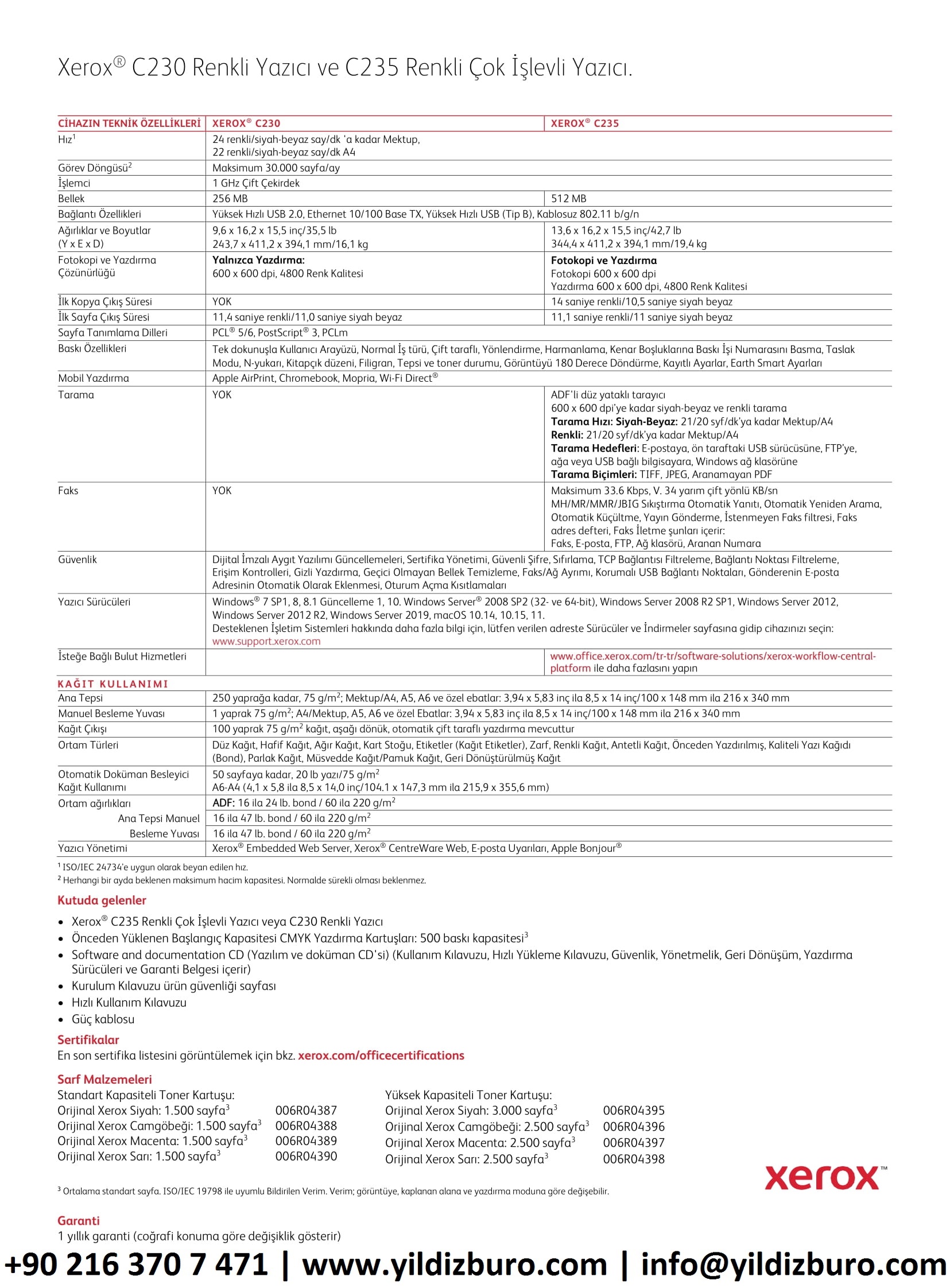 Xerox 006R04387 Siyah Orijinal Toner 1500 Sayfa / C230, C235